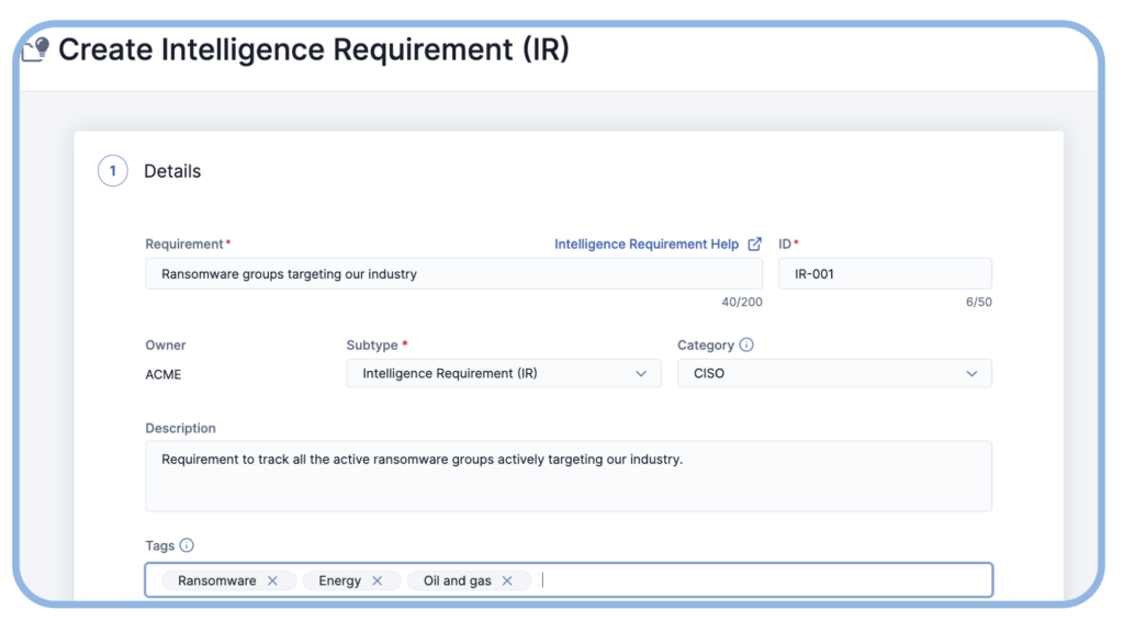 Threat Intelligence Requirements | Intelligence Requirements