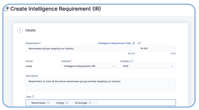 Threat Intelligence Requirements | Intelligence Requirements